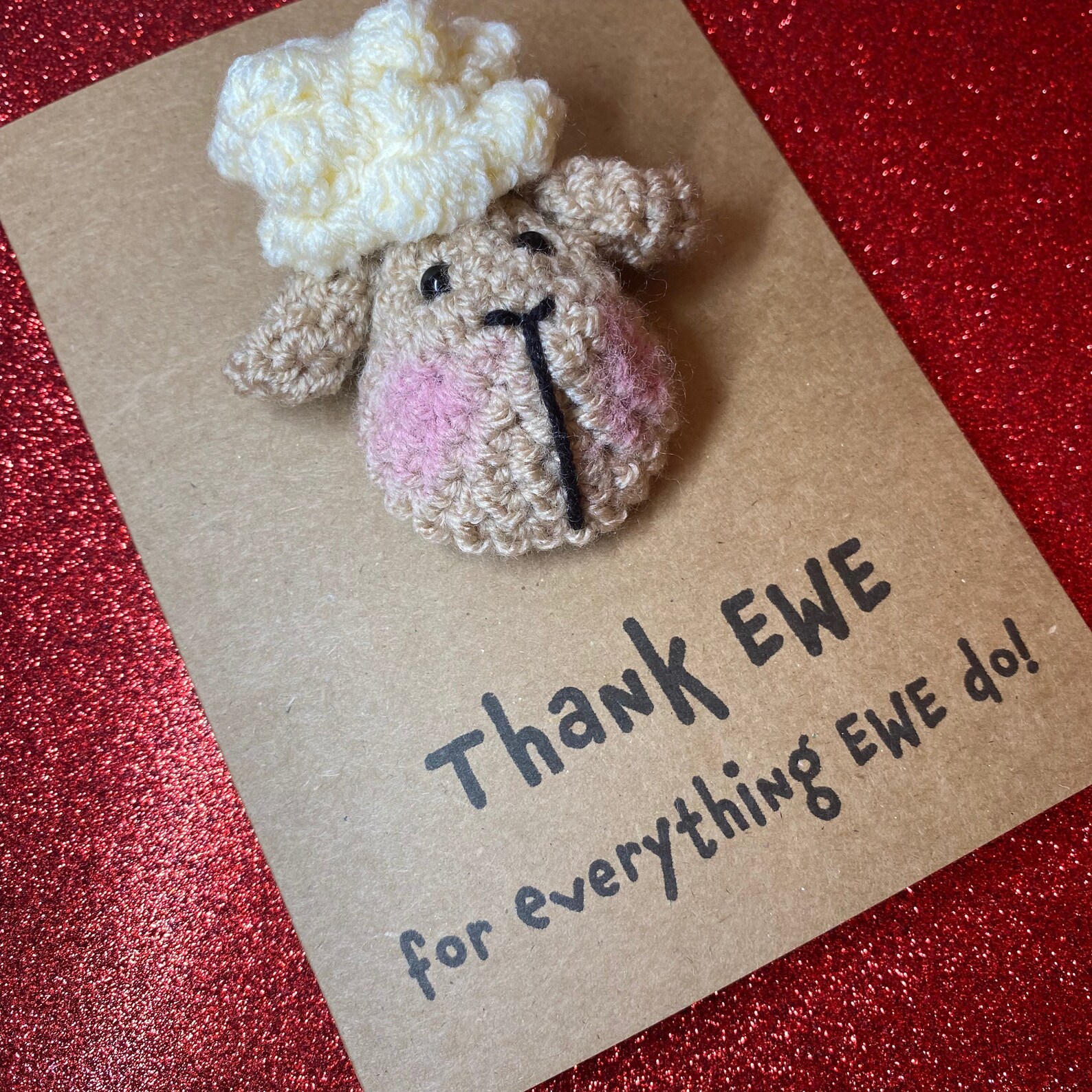 Thank You Card Crochet Card Kraft Card Sheep Thank EWE | Etsy