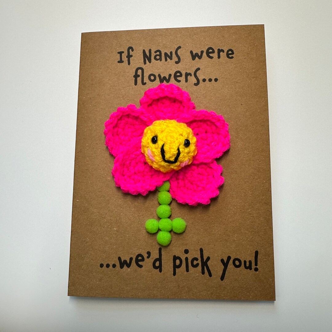 Nan Birthday Card - Crochet Card - Kraft - Flower - Pink - Happy Mother ...