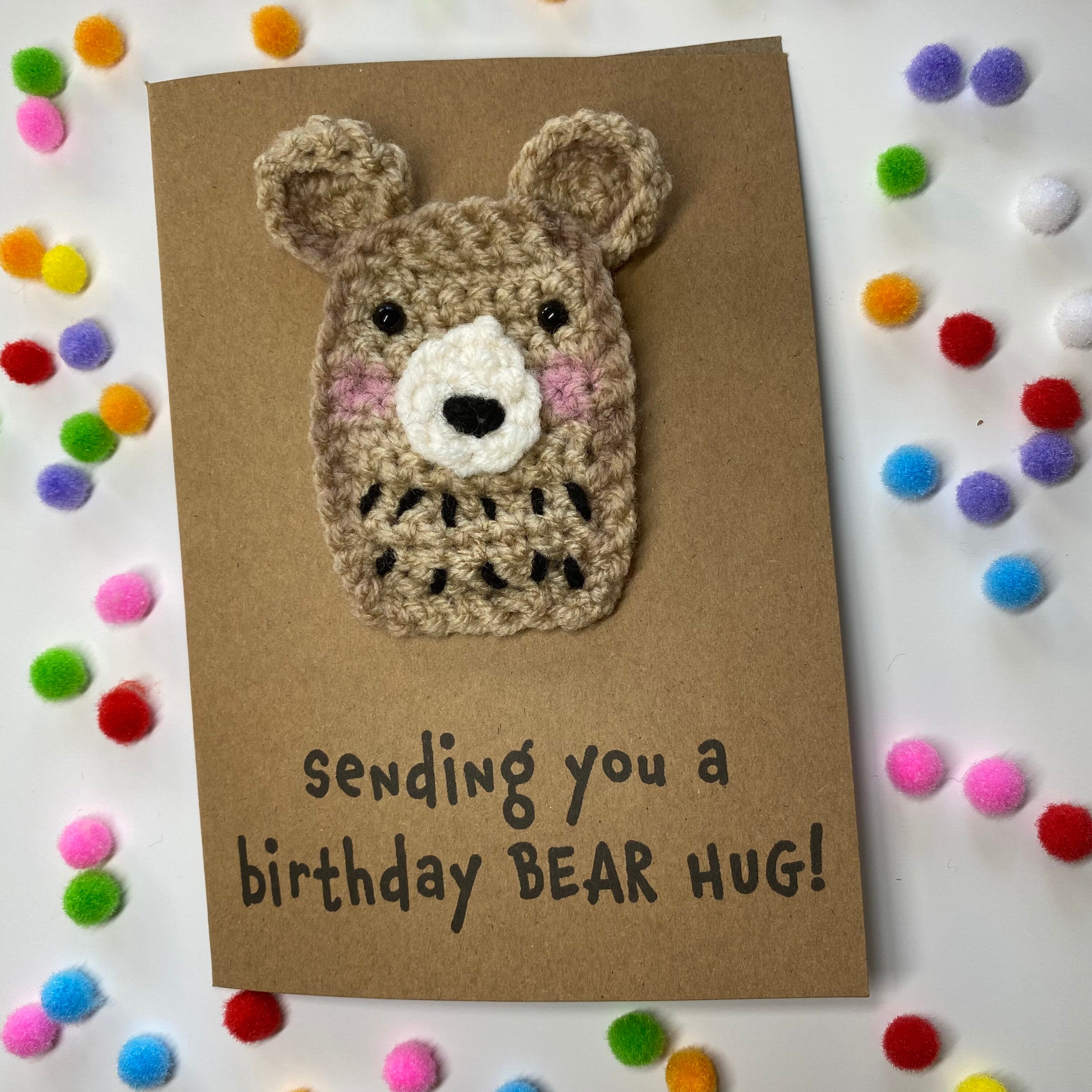 Birthday Card Crochet Card Kraft Card Novelty Cute Bear - Etsy UK