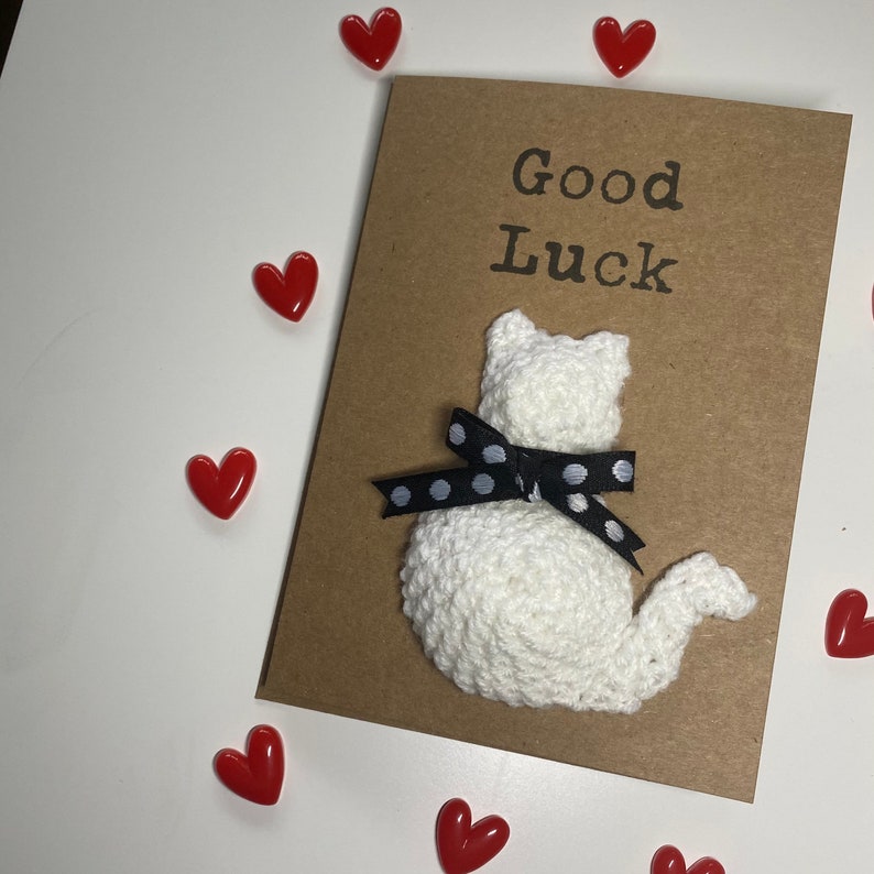 Good Luck Card Crochet Card Kraft Card White Cat Lucky - Etsy UK