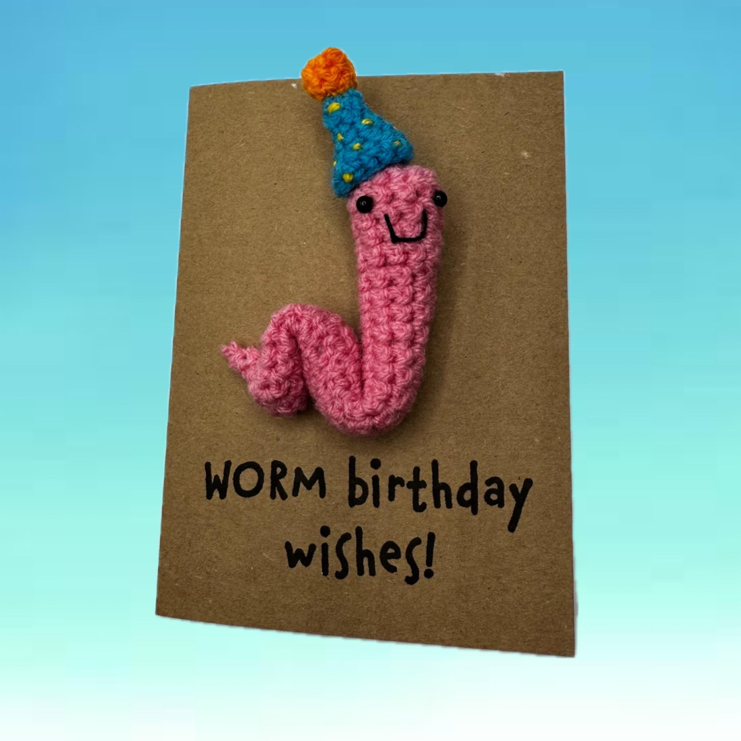 Birthday Card - Crochet Card - Kraft Card - Worm - Worm Birthday Wishes ...