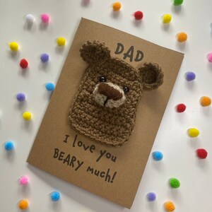 Dad Birthday Card - Crochet Card - Kraft Card - Cute Bear - Dad I Love ...