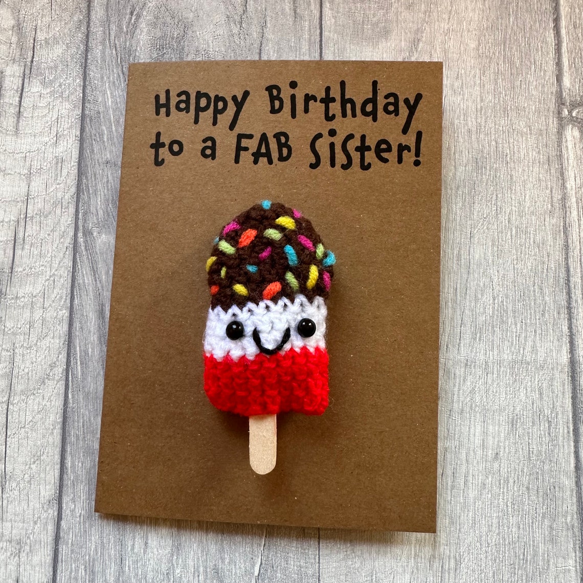 Crochet Lolly Ice Cream Birthday Card – Kraft Card, Fab Friend - Etsy