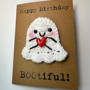 Birthday Card - Crochet Card - Kraft - Ghost - Happy Birthday Bootiful ...