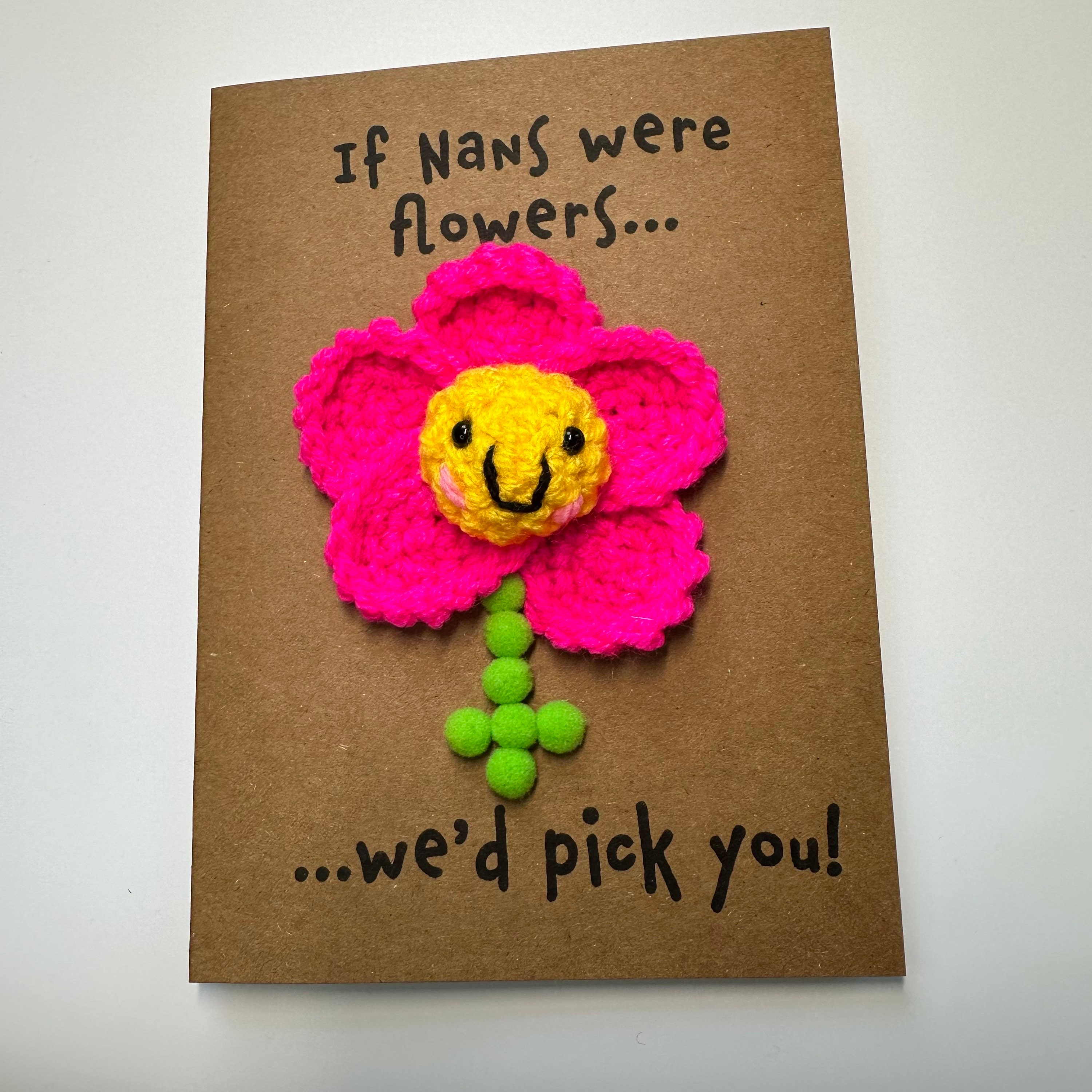 Nan Birthday Card Crochet Card Kraft Flower Pink - Etsy UK