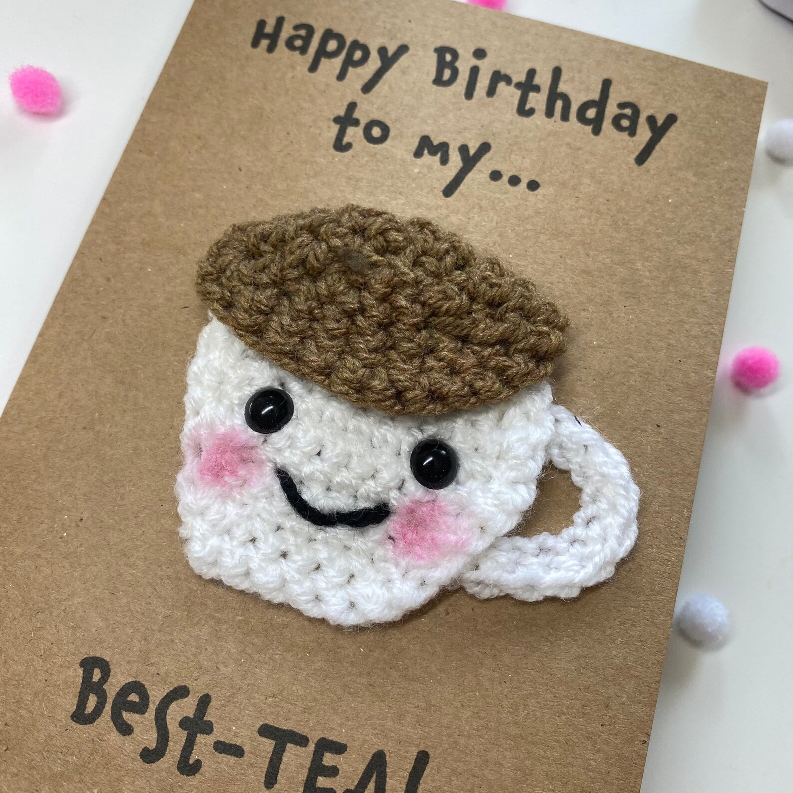 Birthday Card Crochet Card Kraft Card Cup of Tea Happy | Etsy