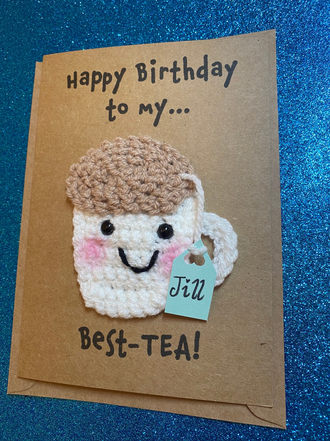 Birthday Card Personalised Crochet Card Kraft Card Cup - Etsy UK