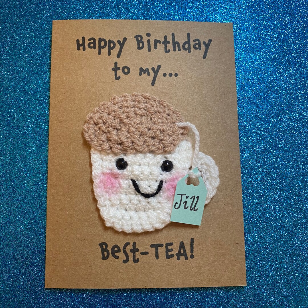 Birthday Card Personalised Crochet Card Kraft Card Cup - Etsy UK