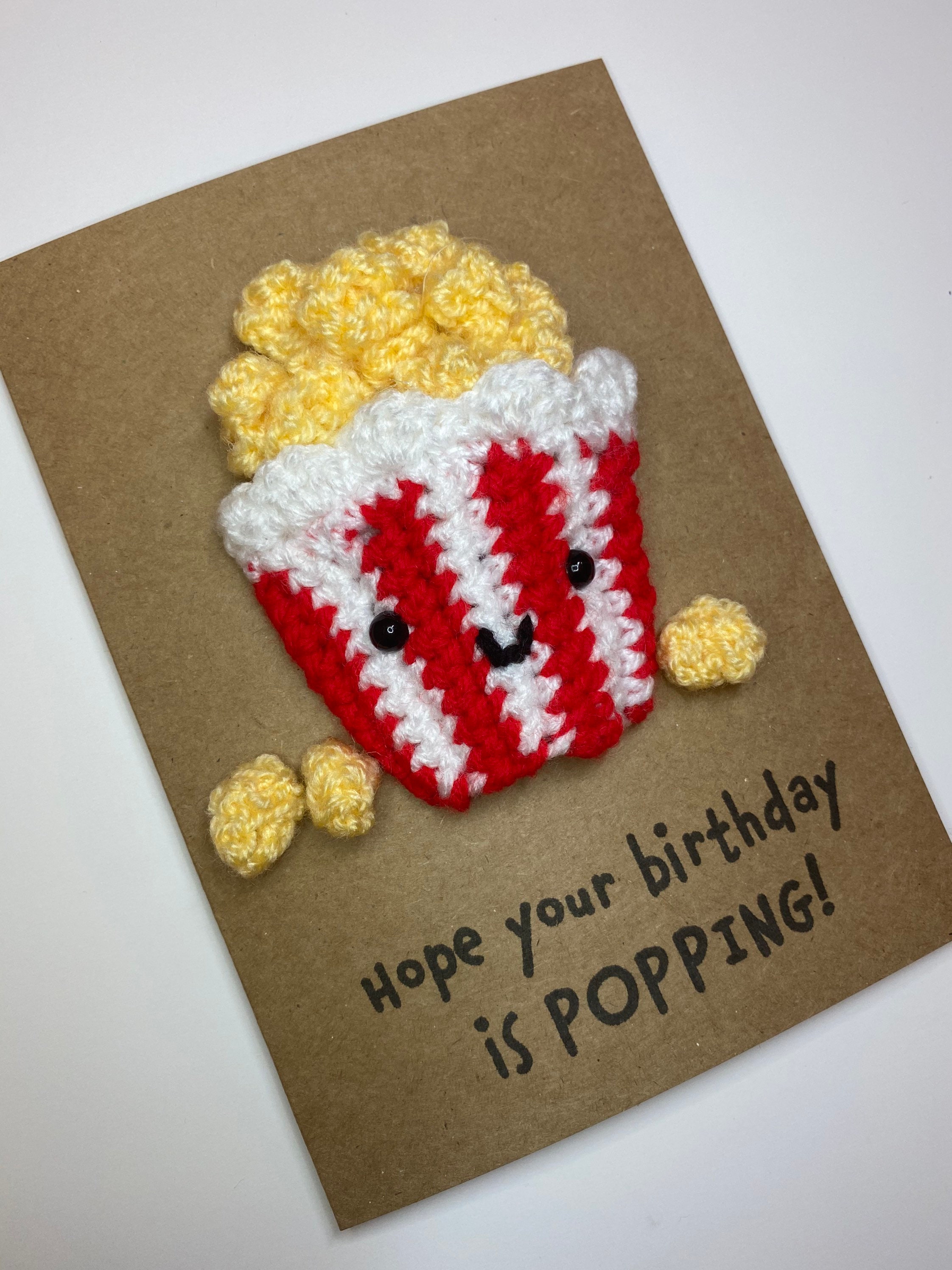 Birthday Card Crochet Card Kraft Popcorn Hope your | Etsy