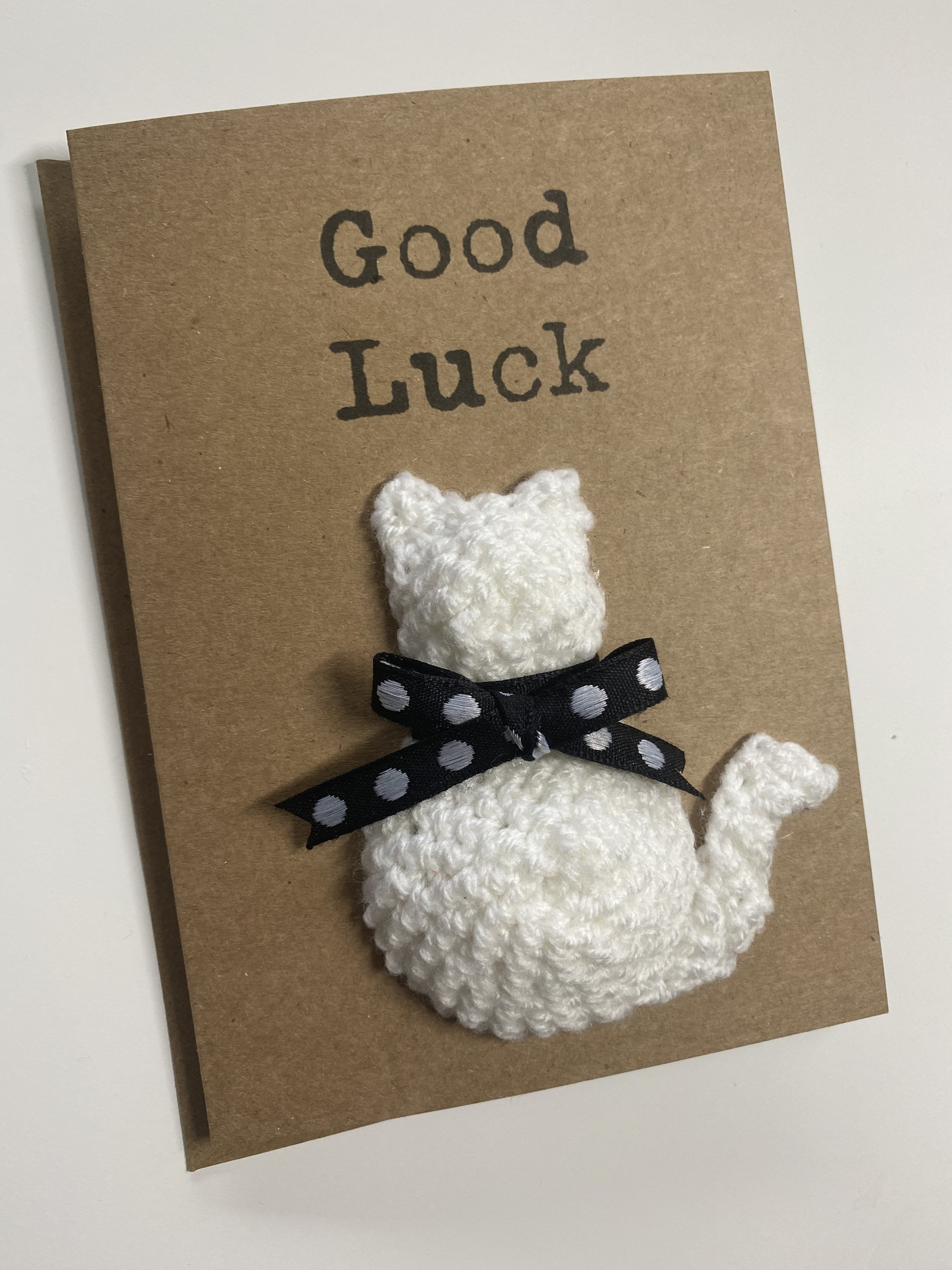 Good Luck Card Crochet Card Kraft Card White Cat Lucky - Etsy UK
