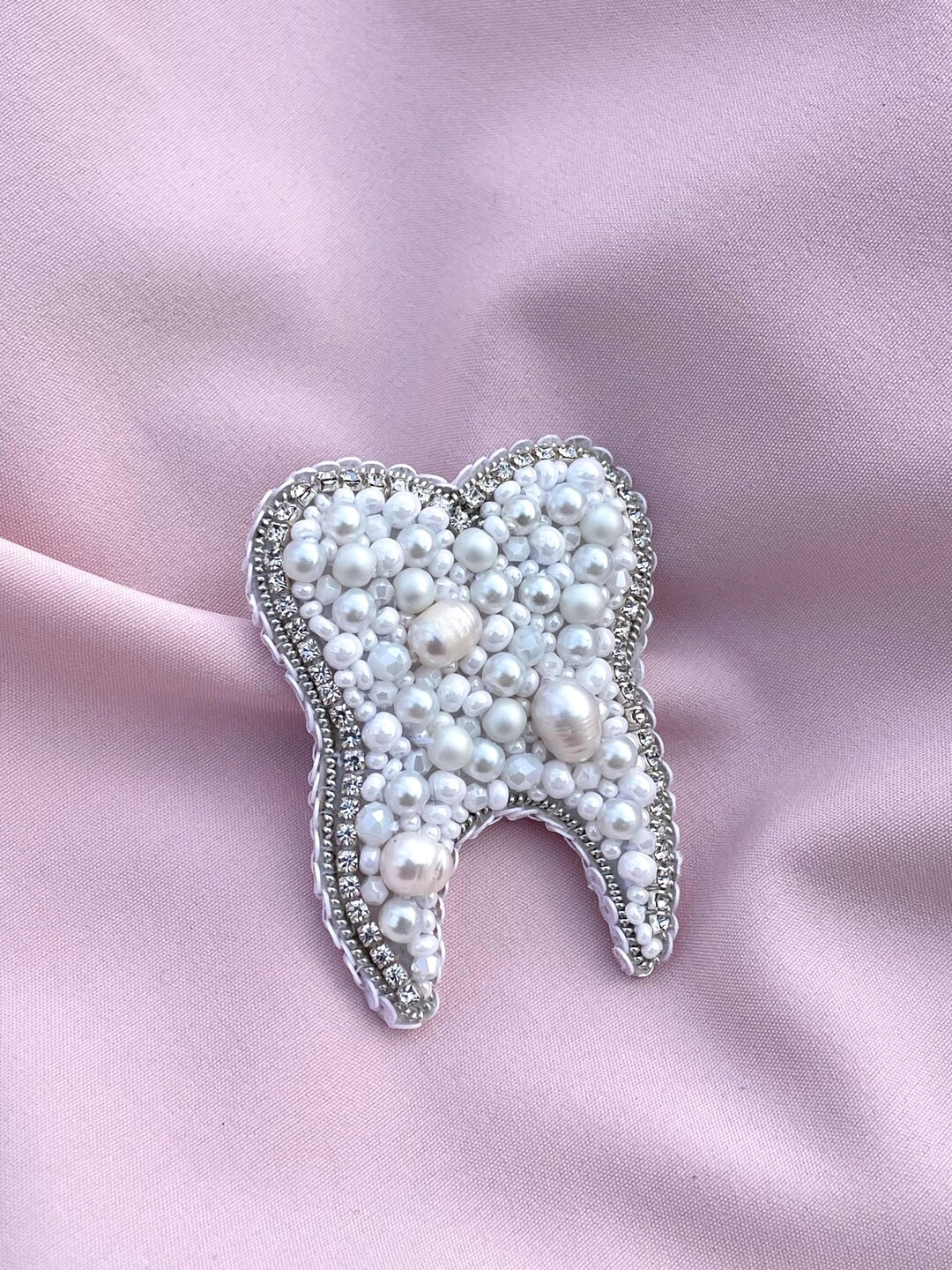 Pearl Tooth Brooch, Dental Brooch Handmade, White Beaded Tooth Pin ...