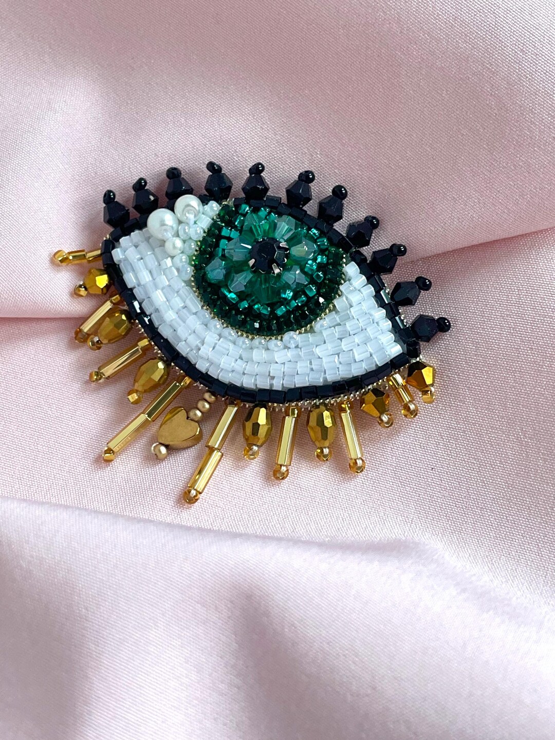 Talisman Fortune, Evil Eye Brooch, Beaded Brooch, Dark Academia Jewelry ...