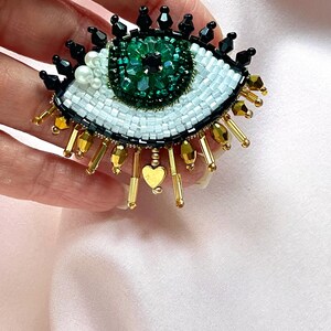 Talisman Fortune, Evil Eye Brooch, Beaded Brooch, Dark Academia Jewelry ...