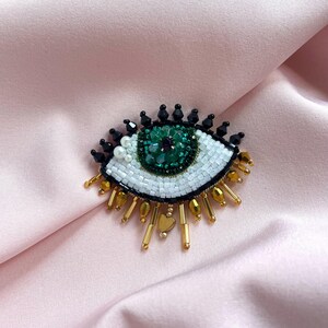 Talisman Fortune, Evil Eye Brooch, Beaded Brooch, Dark Academia Jewelry ...