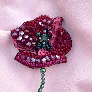 Red Embroidered Beaded Flower Brooch for Memorial Day Soldiers, Flower ...