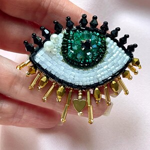 Talisman Fortune, Evil Eye Brooch, Beaded Brooch, Dark Academia Jewelry ...