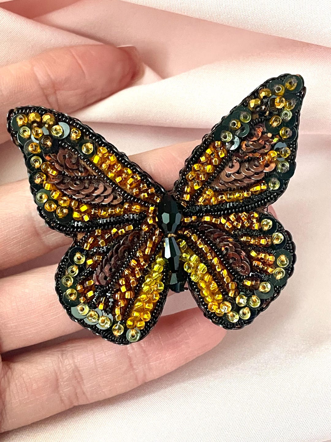 Monarch Butterfly Beaded Brooch, Embroidered Brooch, Butterfly Pin ...