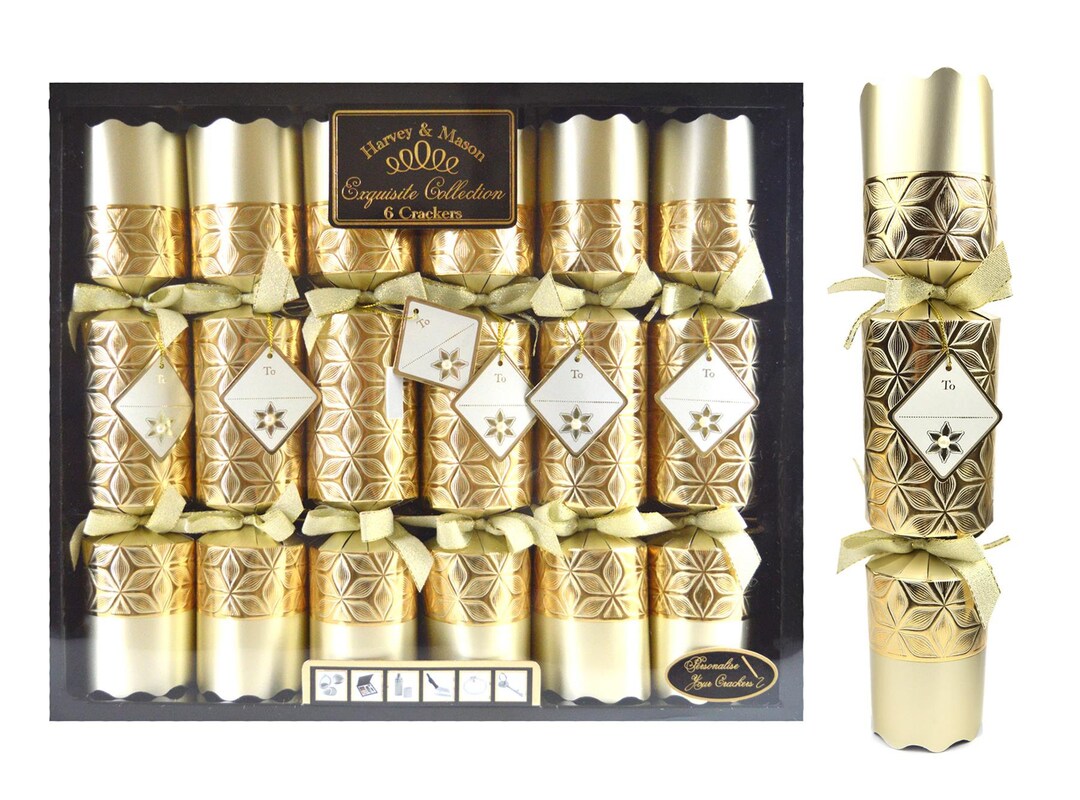 6 Gold Luxury Christmas Crackers Festive Table Decoration Table Scape ...