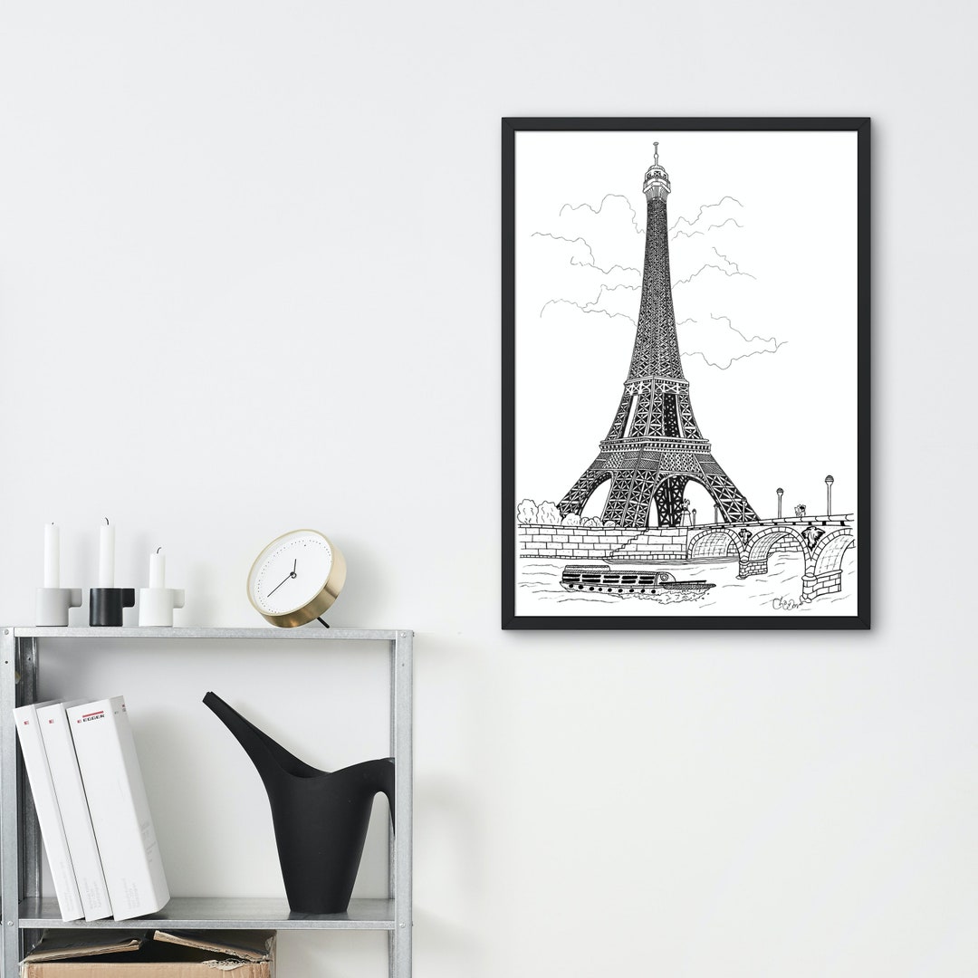 Eiffel Tower 2 A4/A3 Poster - Original Black and White Drawing - Etsy