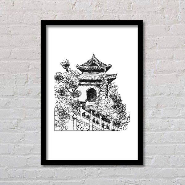 Chinese Temple Drawing - Etsy
