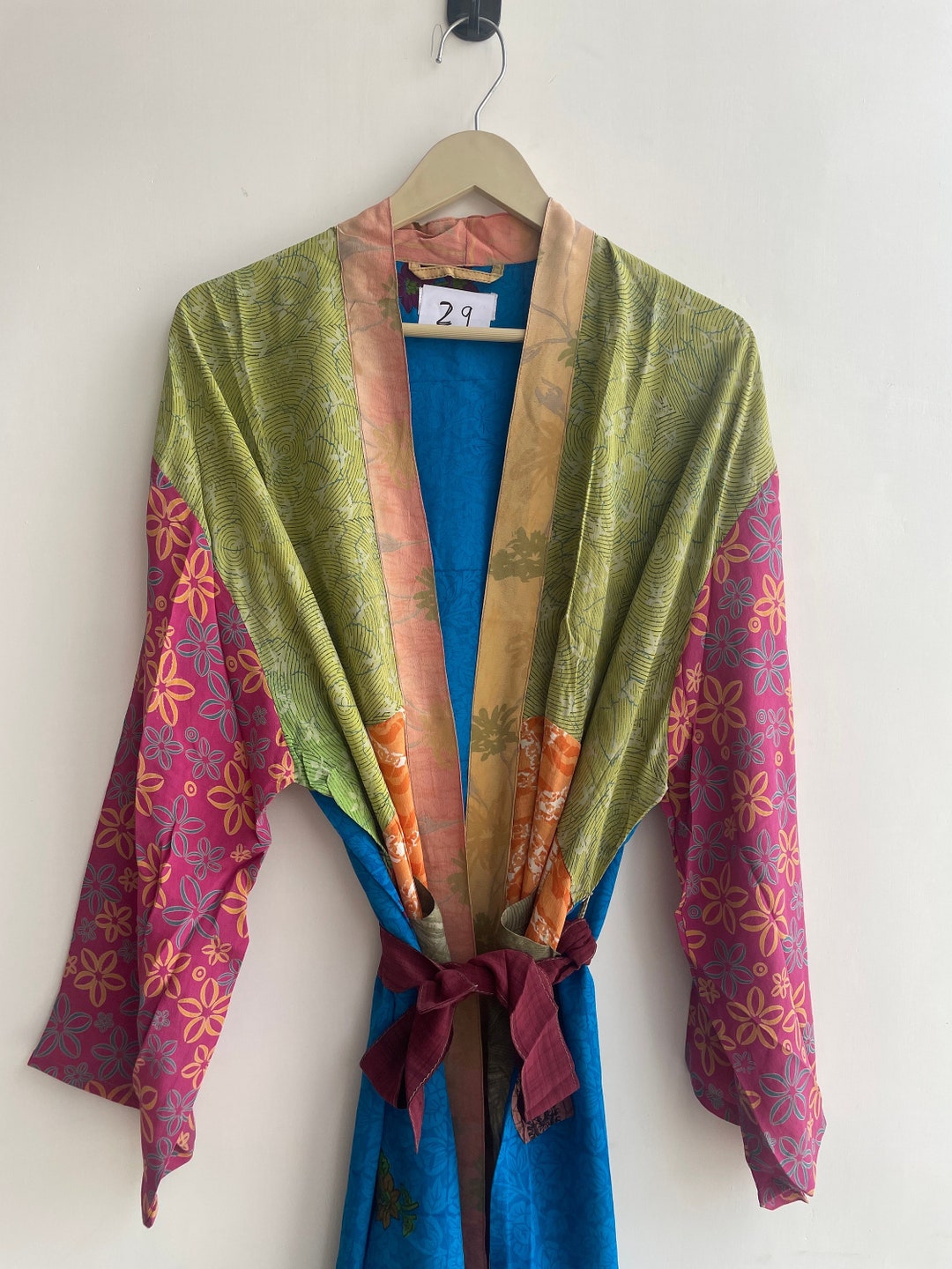 Indian Saree Recycle Silk Floral Long Kimono Vintage Kimono Silk Saree ...