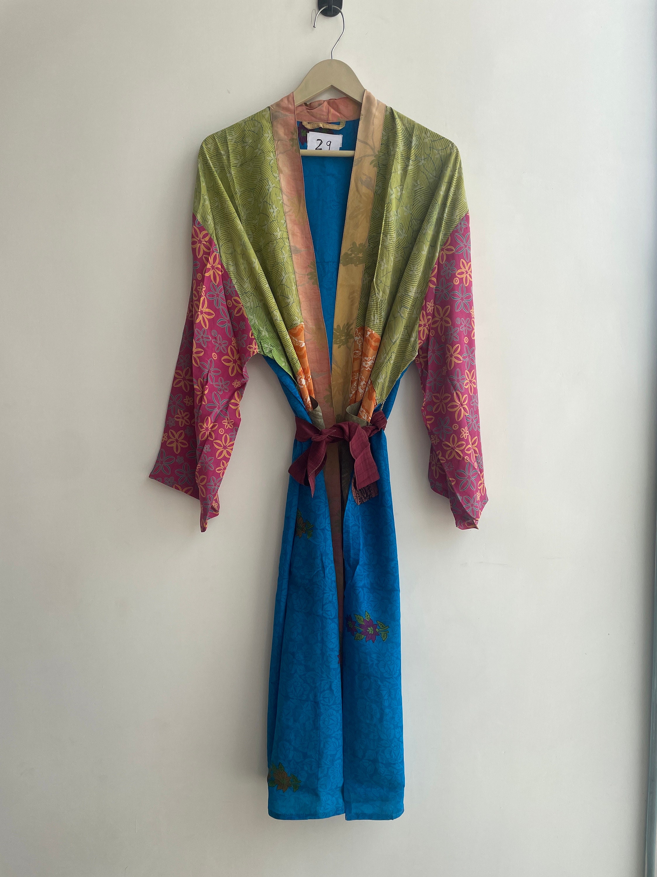 Indian Saree Recycle Silk Floral Long Kimono Vintage Kimono Silk Saree ...