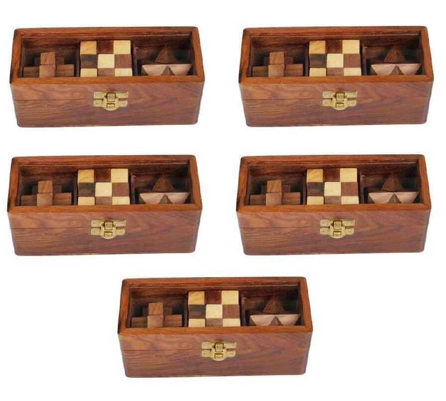 Wooden 3-in-1 Puzzle Games Set 3D Puzzles IQ Brain Teaser in - Etsy