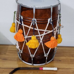 Shriji Wooden Dhol Drum Mango Wood Natural Color Barrel Shaped With Bag ...