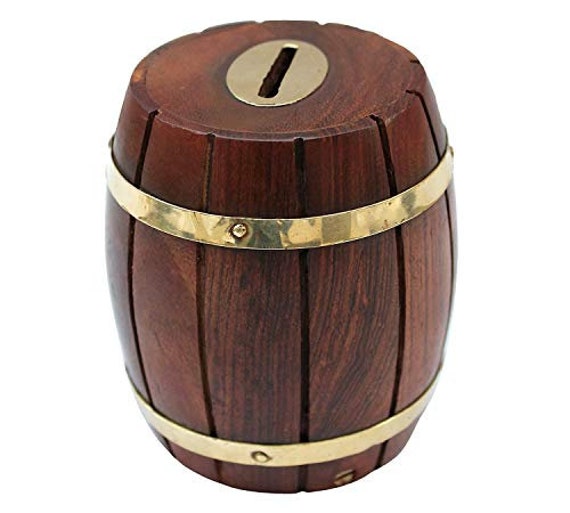 Handmade Wooden Barrel Money Box Piggy Bank Coin Box - Etsy India