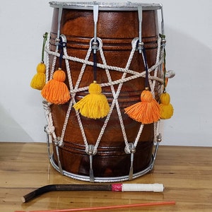 Shriji Wooden Dhol Drum Mango Wood Natural Color Barrel Shaped With Bag ...