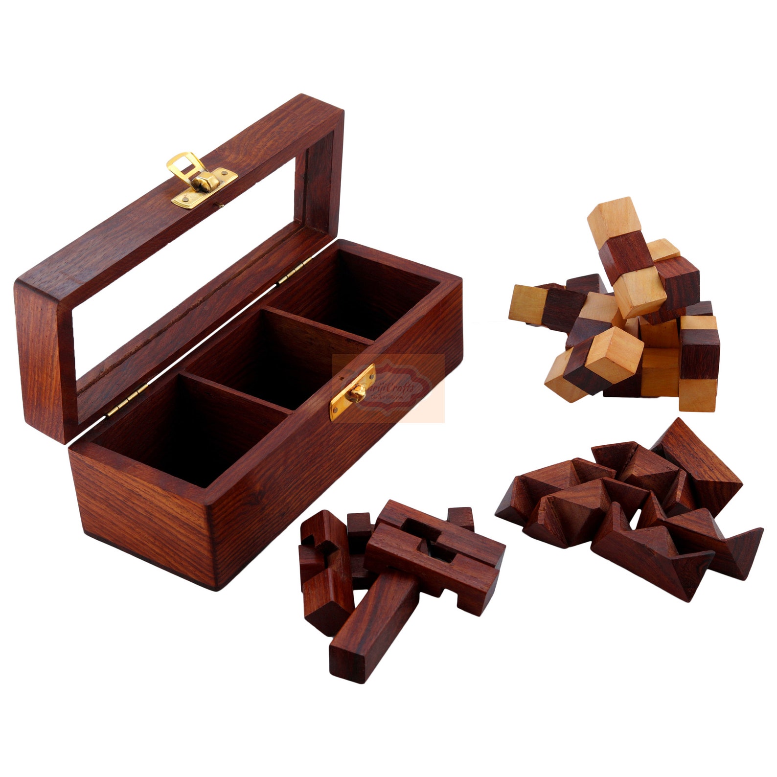 Wooden 3-in-1 Puzzle Games Set 3D Puzzles IQ Brain Teaser in - Etsy