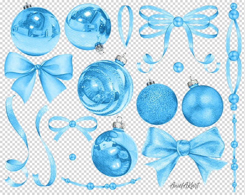Light Blue Christmas Clipart Watercolor Ribbon Clipart - Etsy
