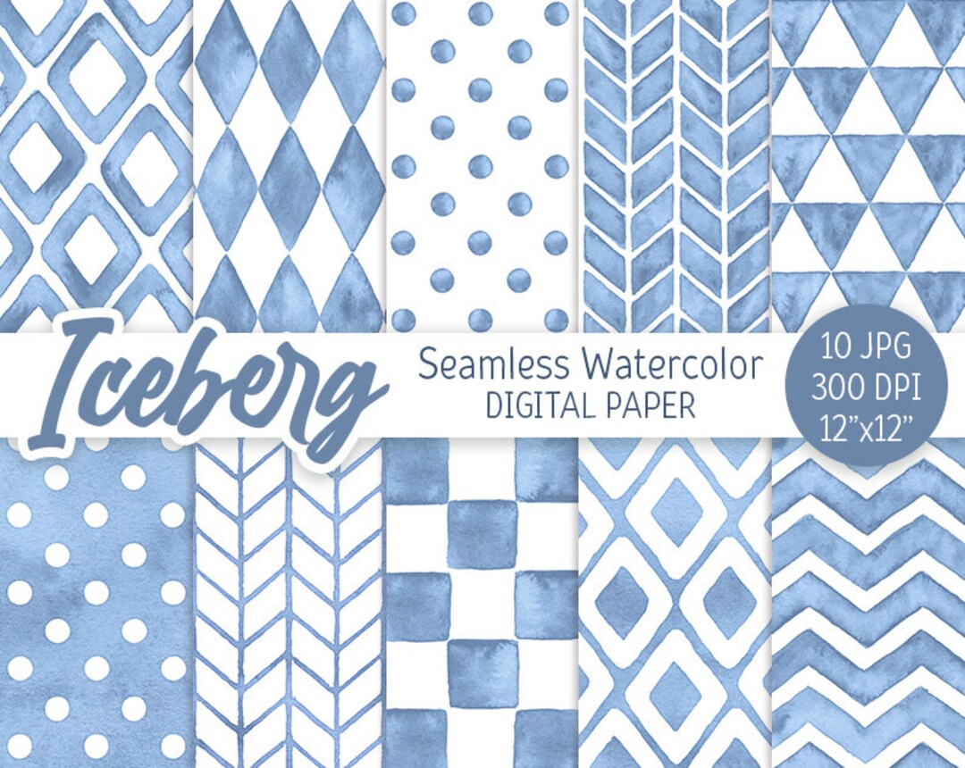 Blue Geometric Pattern Watercolor Seamless Digital Paper Pack Printable ...