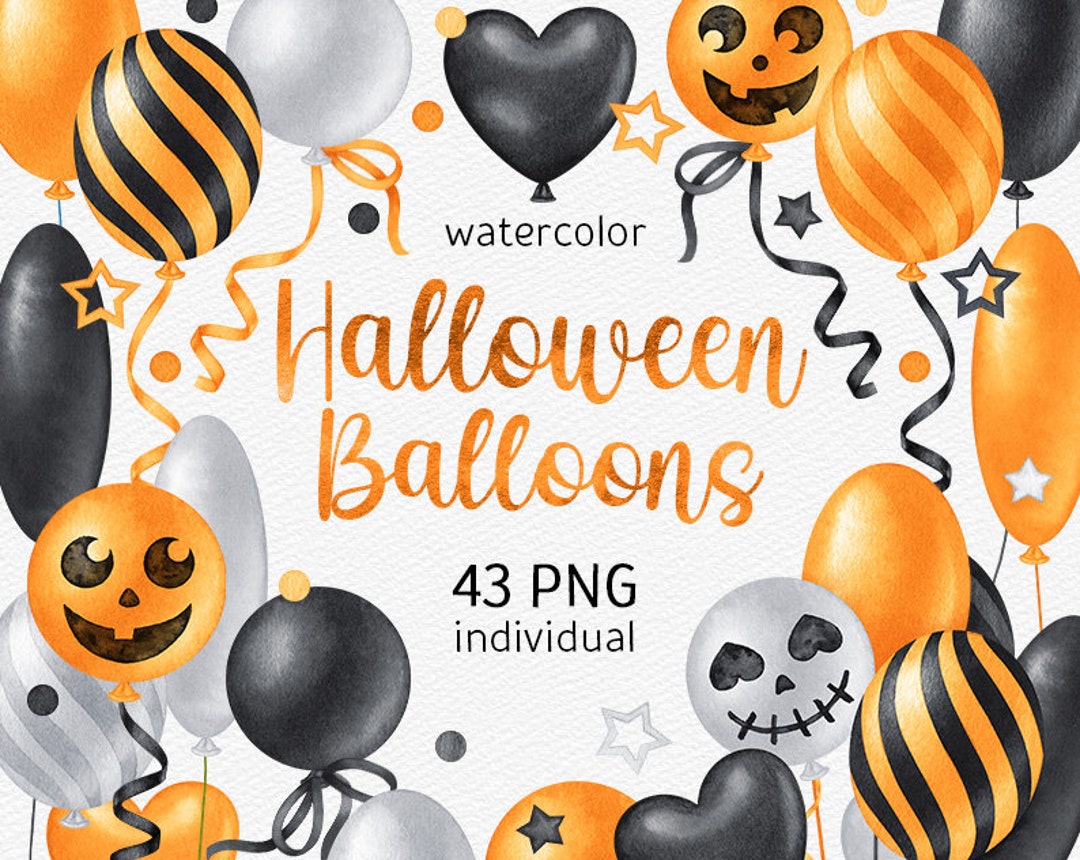 Watercolor Halloween Balloons Clipart Hand Painted Confetti Halloween ...