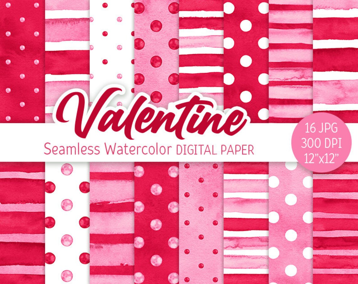 Valentine Digital Paper Pack Watercolor Polka Dot Seamless - Etsy