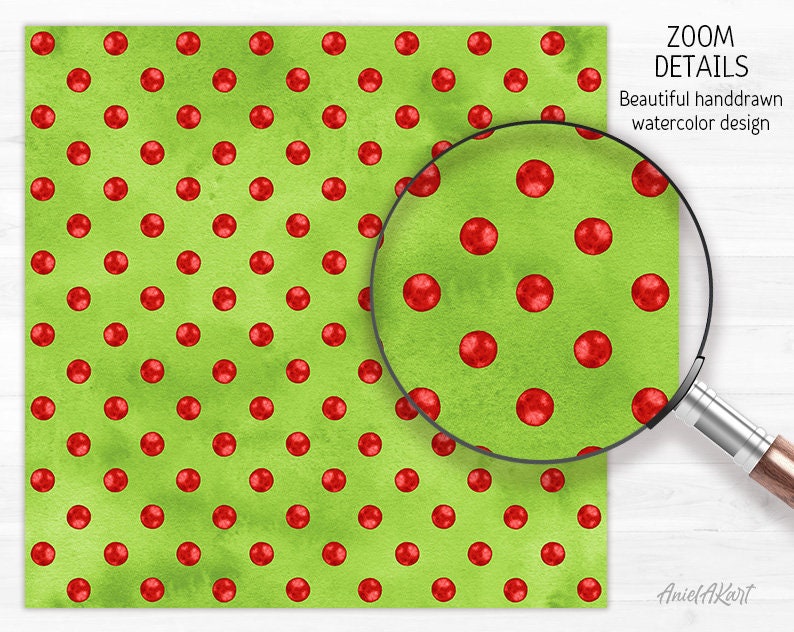 Christmas Digital Paper Pack Watercolor Polka Dot Seamless Pattern ...