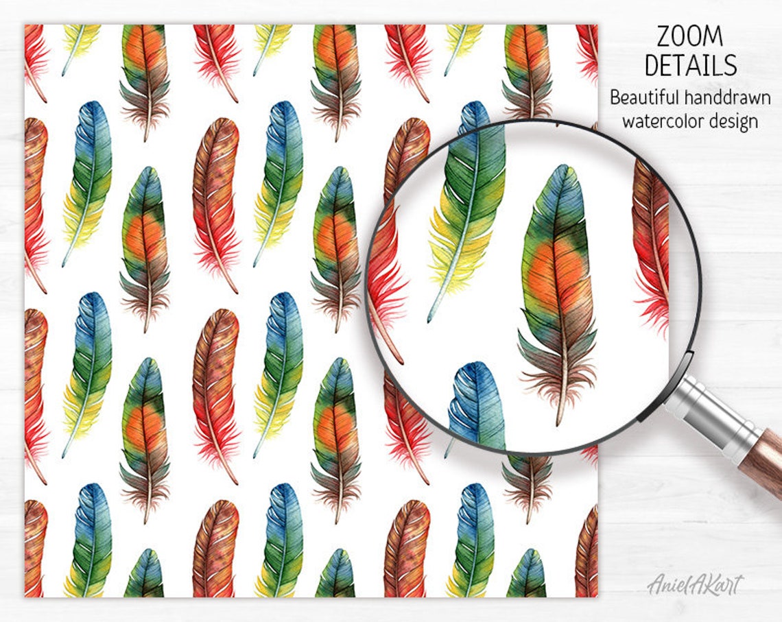 Rainbow Feather Watercolor Digital Paper Pack Colorful Exotic - Etsy