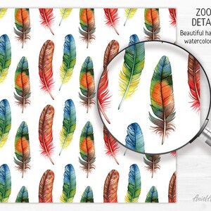 Rainbow Feather Watercolor Digital Paper Pack Colorful Exotic Boho ...