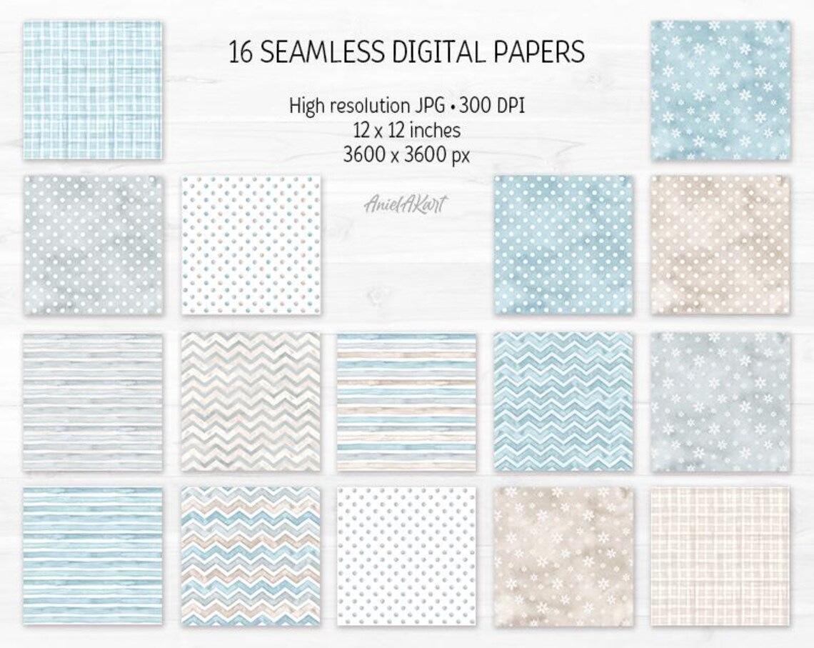 Christmas Digital Paper Pack Watercolor Snowflakes Seamless Pattern ...