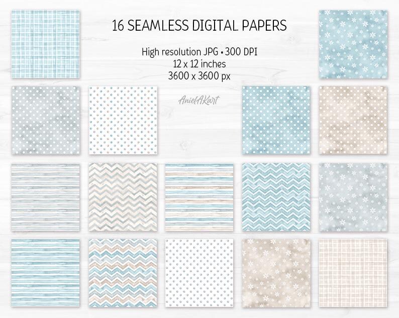 Christmas Digital Paper Pack Watercolor Snowflakes Seamless Pattern ...