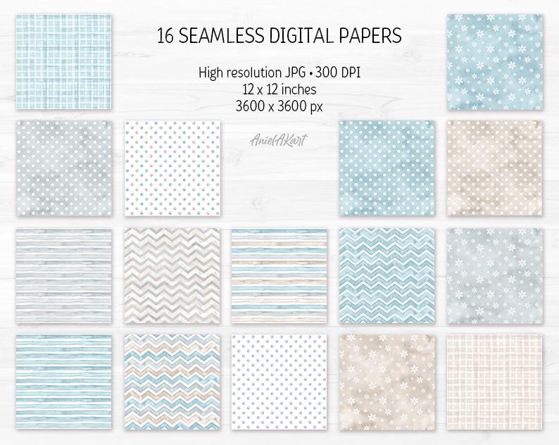 Christmas Digital Paper Pack Watercolor Snowflakes Seamless Pattern ...