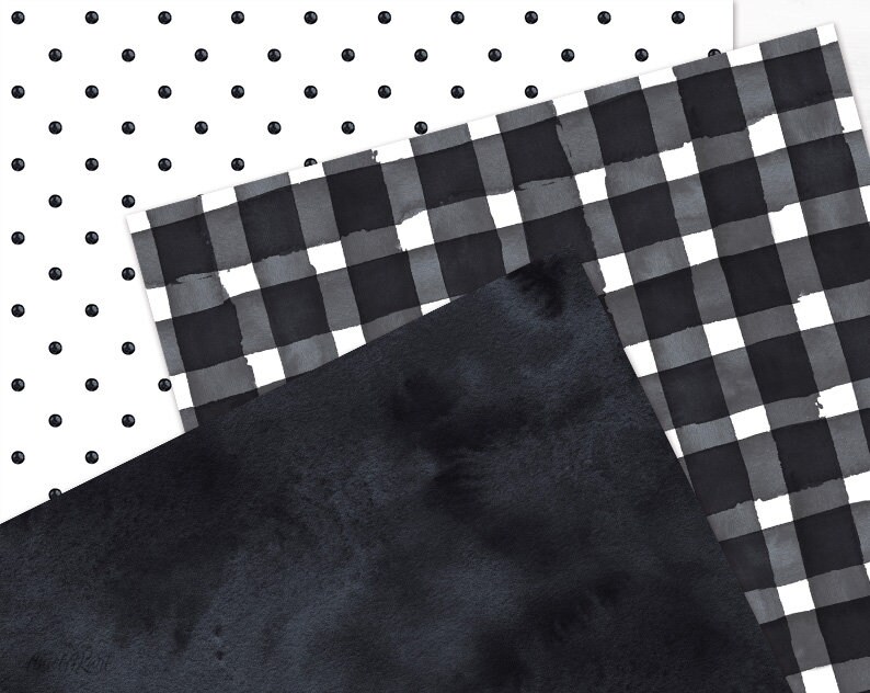 Black Seamless Pattern Watercolor Polka Dot Digital Paper Pack ...