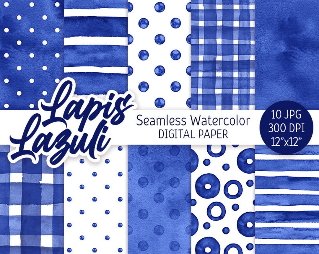 Blue Seamless Pattern Watercolor Polka Dot Digital Paper Pack Party ...