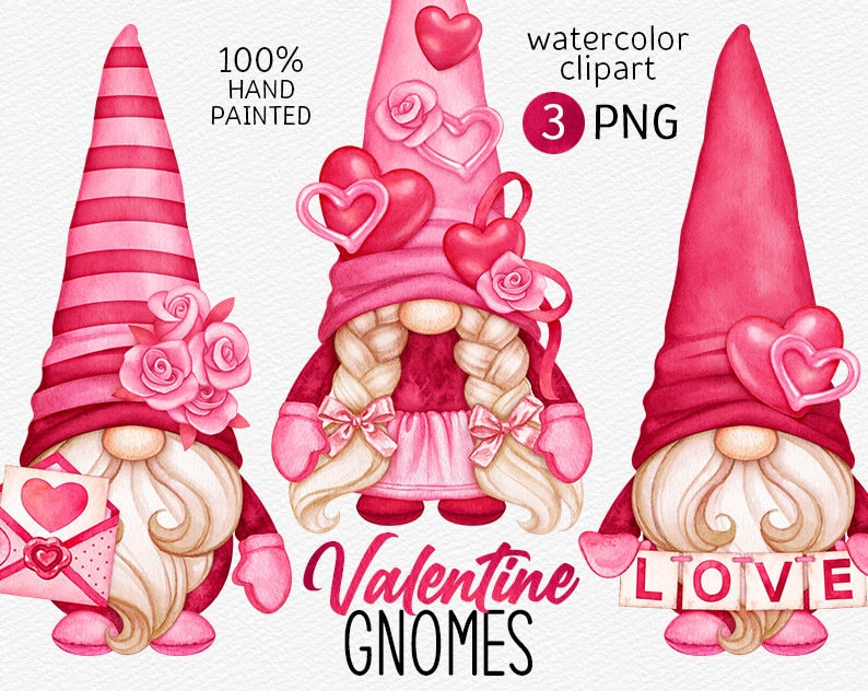 Watercolor Valentine Gnomes PNG Clipart Valentine's Day - Etsy