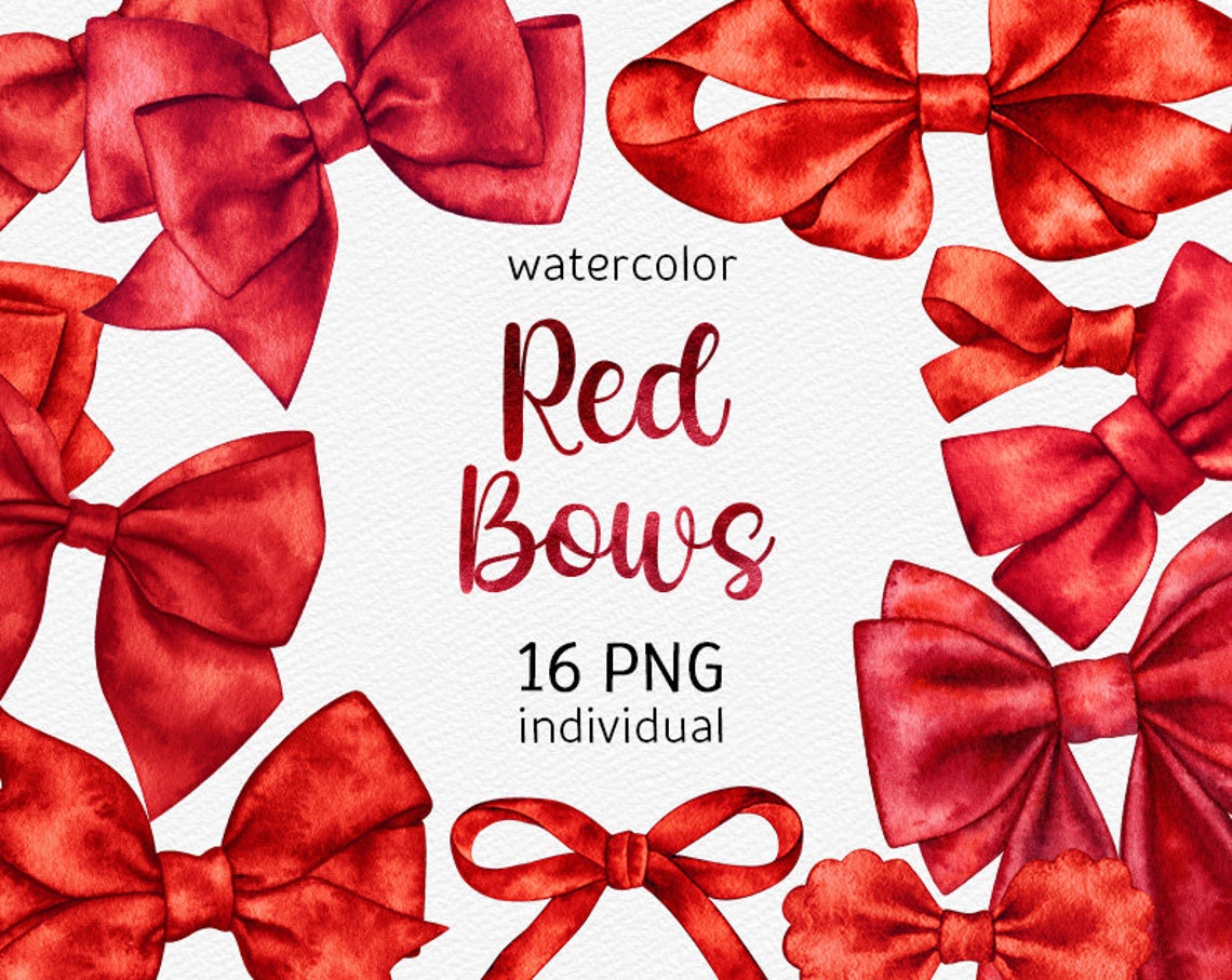Watercolor Red Bows Clipart Handpainted Gift Bows PNG Digital - Etsy