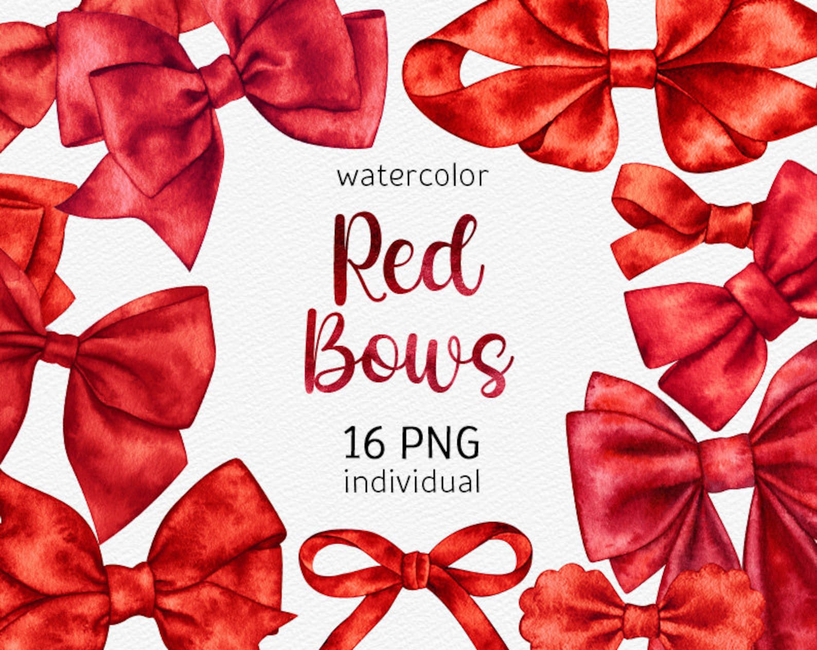 Watercolor Red Bows Clipart Handpainted Gift Bows PNG Digital - Etsy