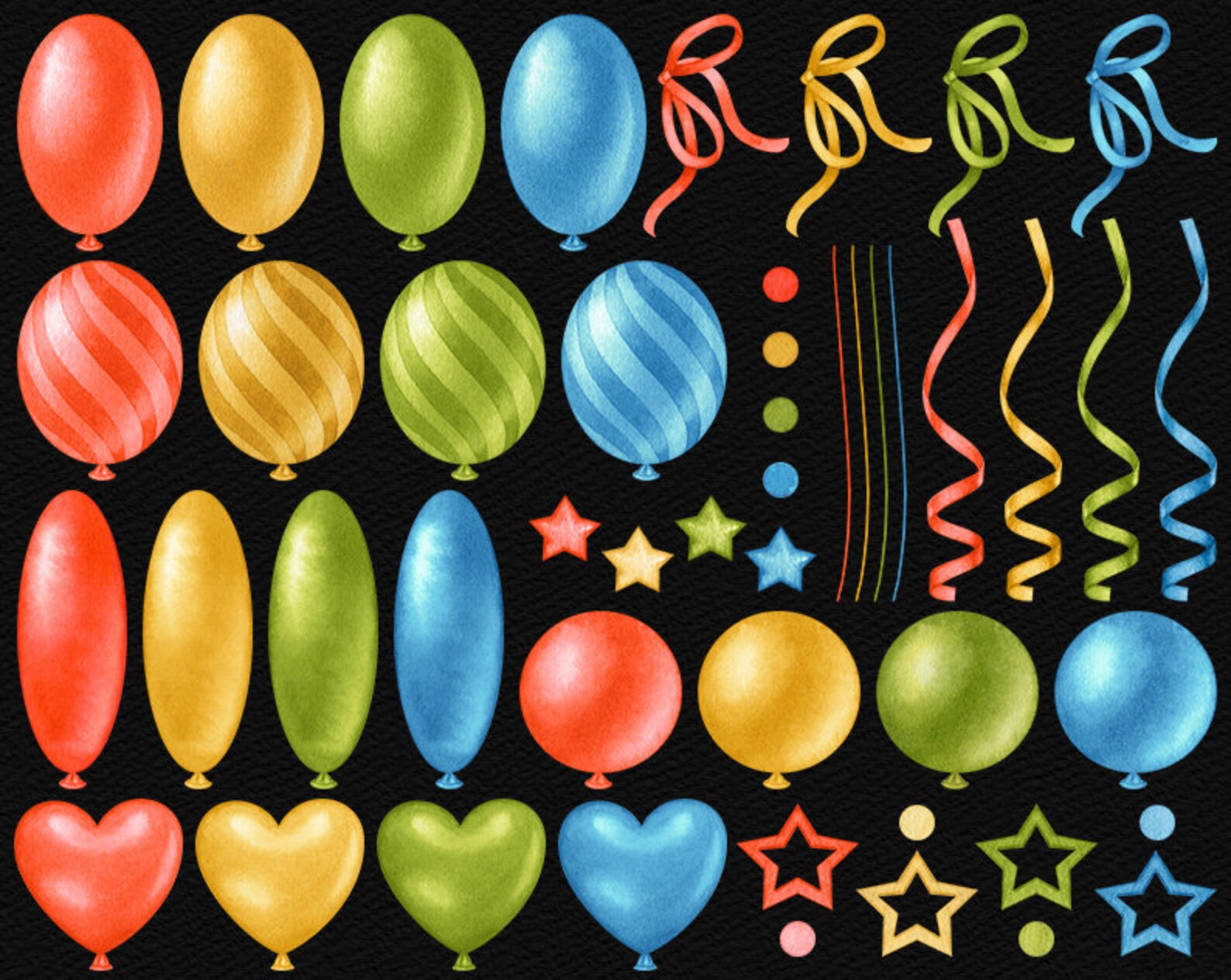 Watercolor Birthday Balloons Clipart Hand Painted Confetti - Etsy