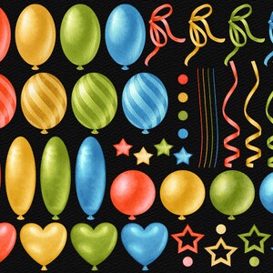 Watercolor Birthday Balloons Clipart Hand Painted Confetti Birthday ...