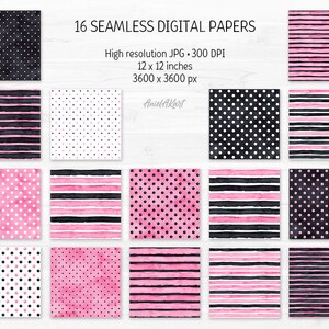 Black Pink Digital Paper Pack Watercolor Polka Dot Seamless Pattern ...