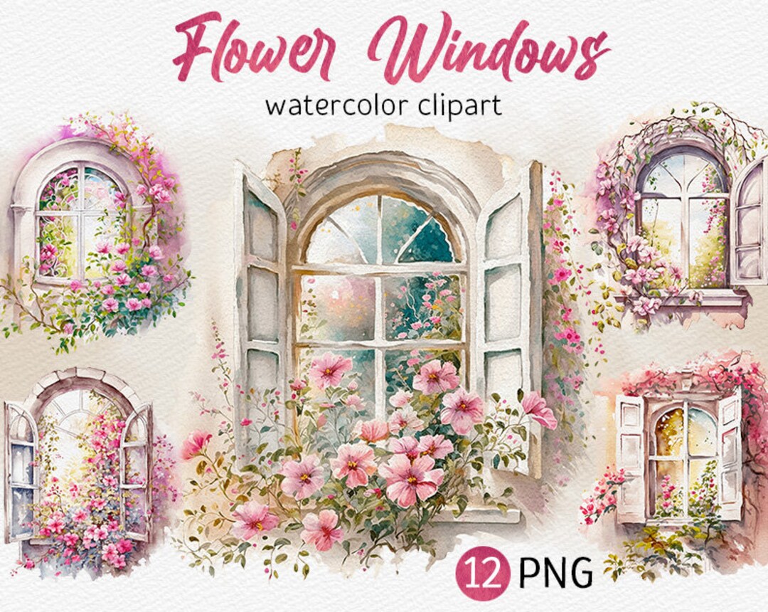 Watercolor Spring Window Clipart Flower Window PNG, Scrapbooking ...